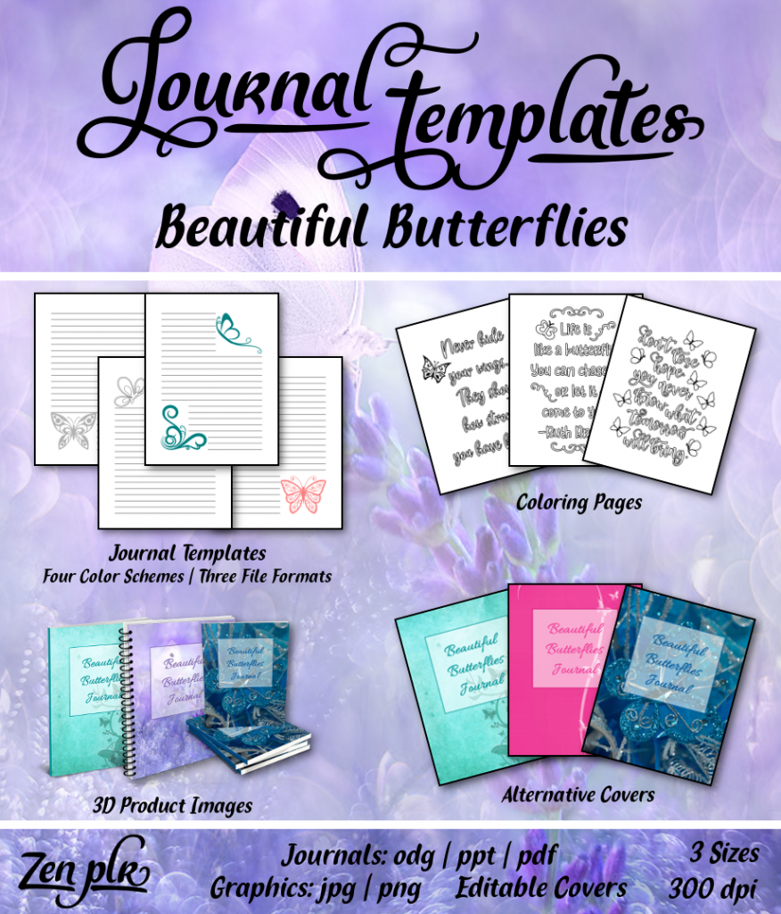Beautiful Butterflies Journal Templates Front Cover – Zen PLR