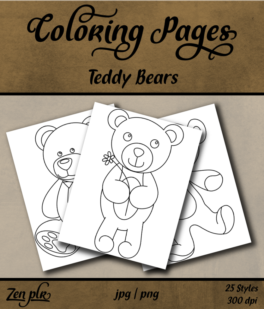 Teddy Bears Coloring Pages PLR Pack – Zen PLR