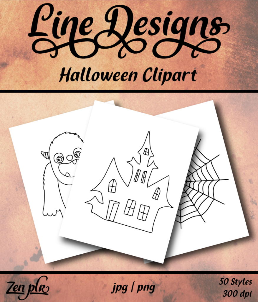 Line Designs: Halloween Lineart Clipart Pack – Zen PLR