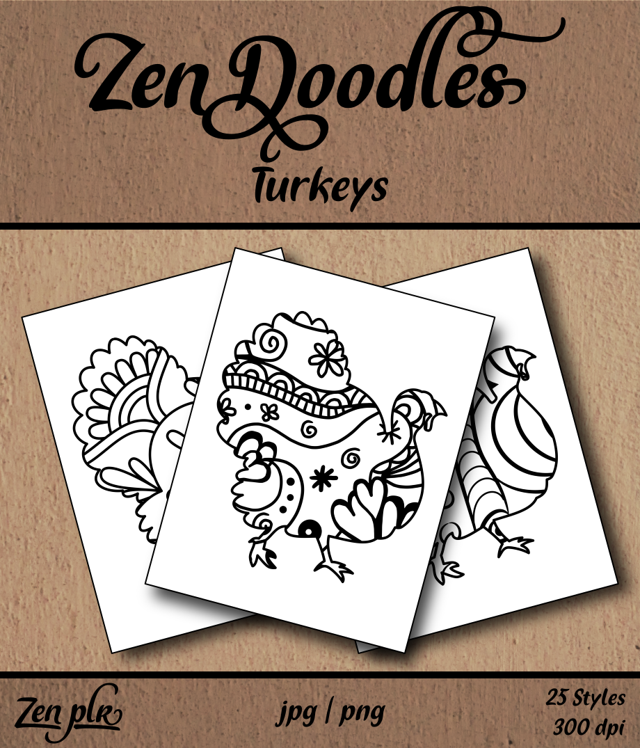 Zen PLR Zen Doodles Turkeys Front Cover – Zen PLR